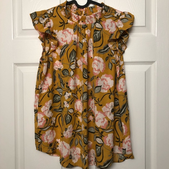 LOFT | Tops | Loft Smocked Ruffle Shell In Aztec Gold | Poshmark